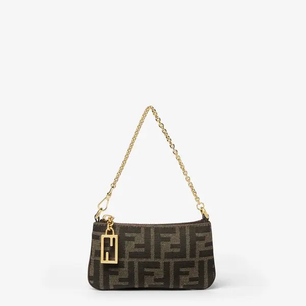 Fendi Mini Tube Pouch Tobacco Brown Ff Jacquard Fabric Pouch
